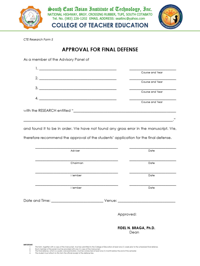Form 5 Final Defense Approval | PDF