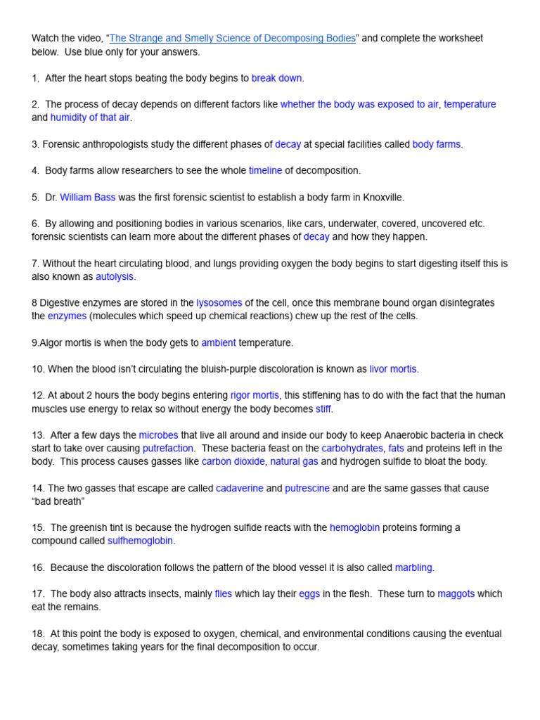 Body Farm Questions - Principles of Biomedical Sciences | PDF