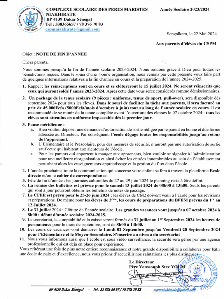 Note de Fin D'annee 23-24 - 20240523 - 0001 | PDF