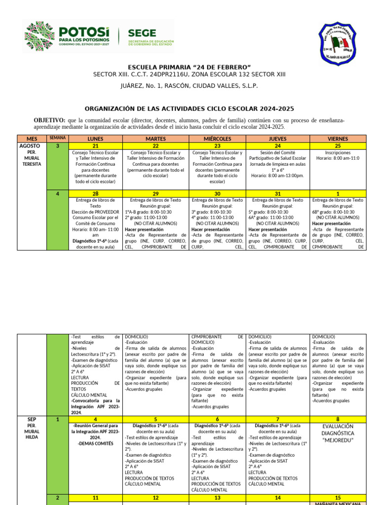 Plan de Organización. 2116u Ciclo Escolar 2023-2024 | PDF