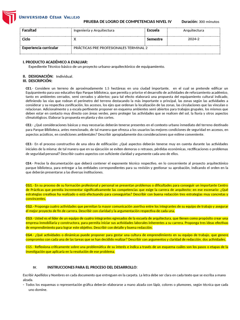 Prueba de Logro de Competencias Nivel 4 X Ciclo 2024-2 Plan D | PDF