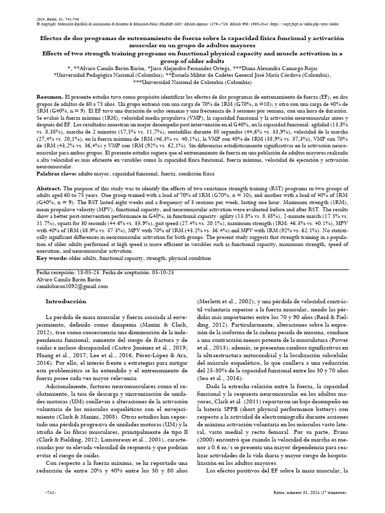 Efectos de dos programas de entrenamiento de fuerza sobre la capacidad física funcional y ...