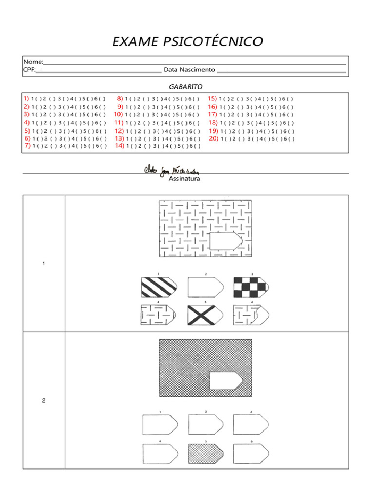 Exame Psicotécnico - CHARLES GAMA AVILA DA SILVA | PDF