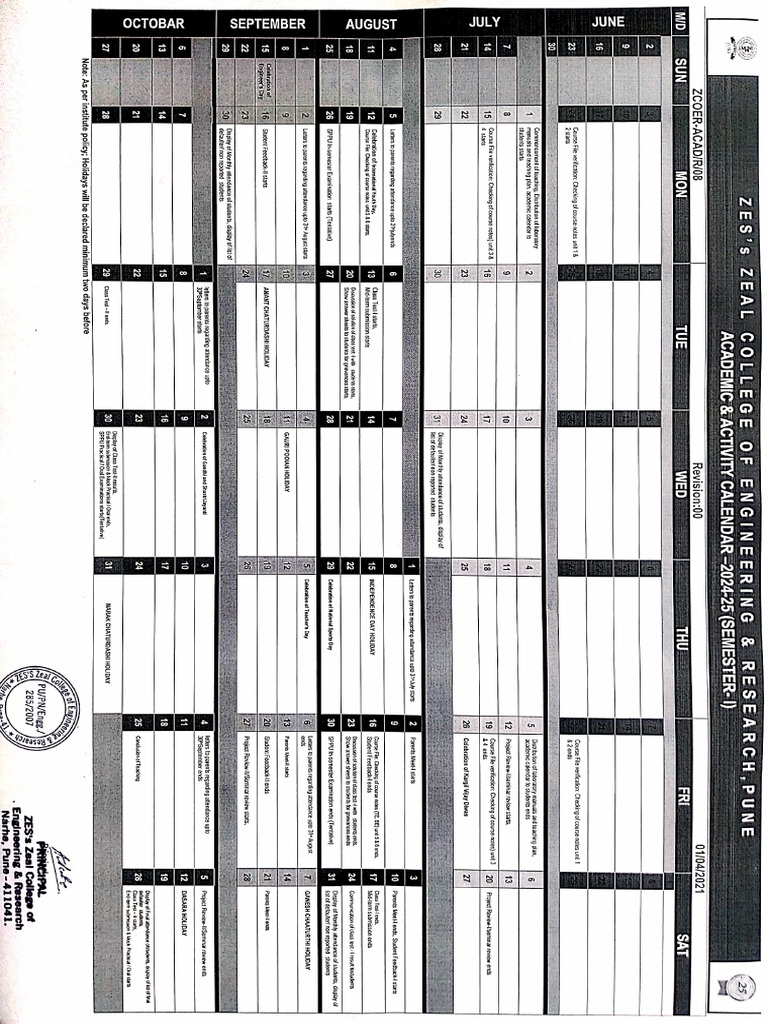 Academic Calendar 2024-25 Sem1 | PDF