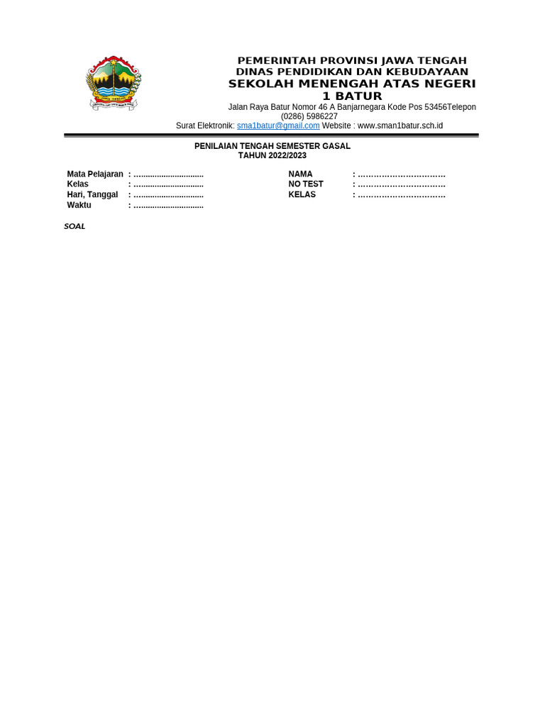 FORMAT SOAL PTS | PDF