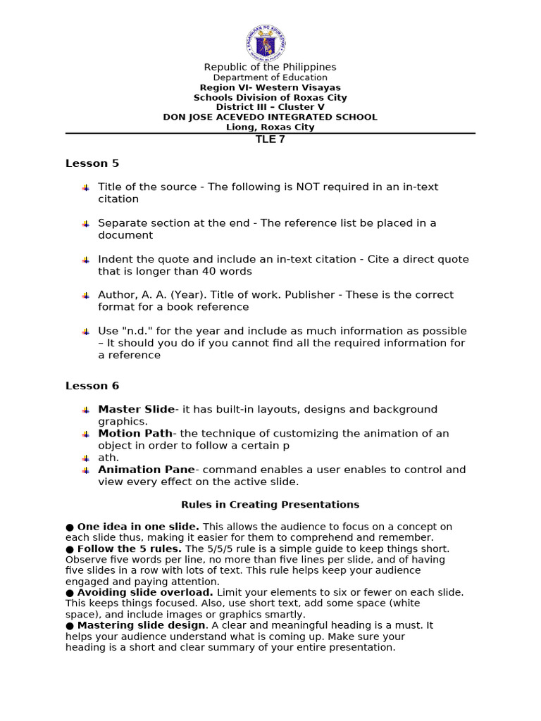 Reviewer for Grade 7 LESSON 5 AND 6 | PDF