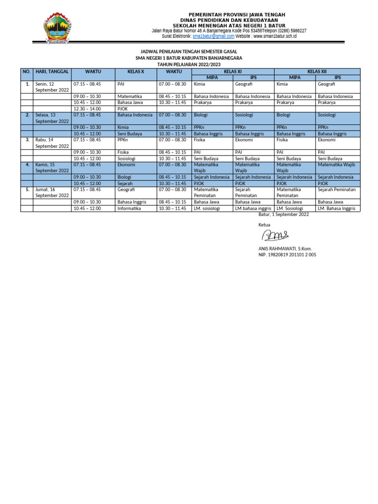RANCANGAN JADWAL PTS GASAL 2022-2023 | PDF