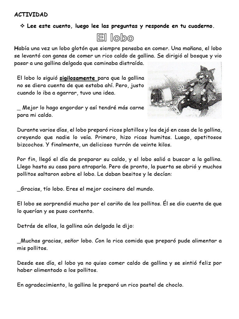 Comprendemos El Cuento Del Lobo | PDF