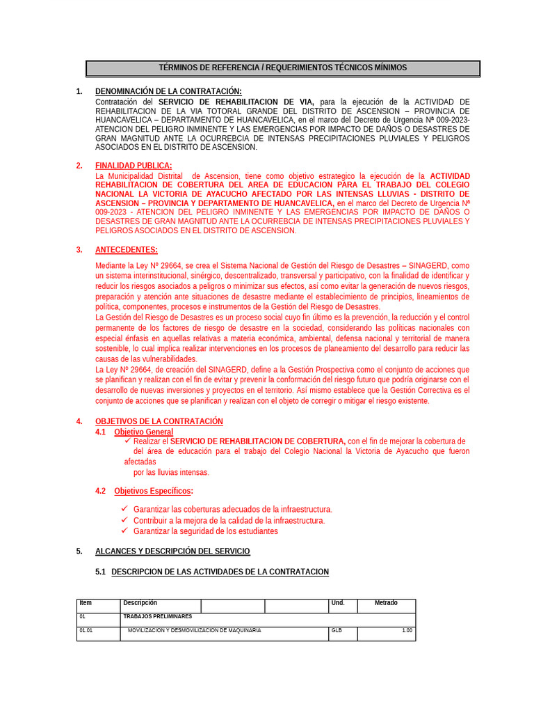 Tdr. Servicio de Rehab. Via Totoral Grande | PDF