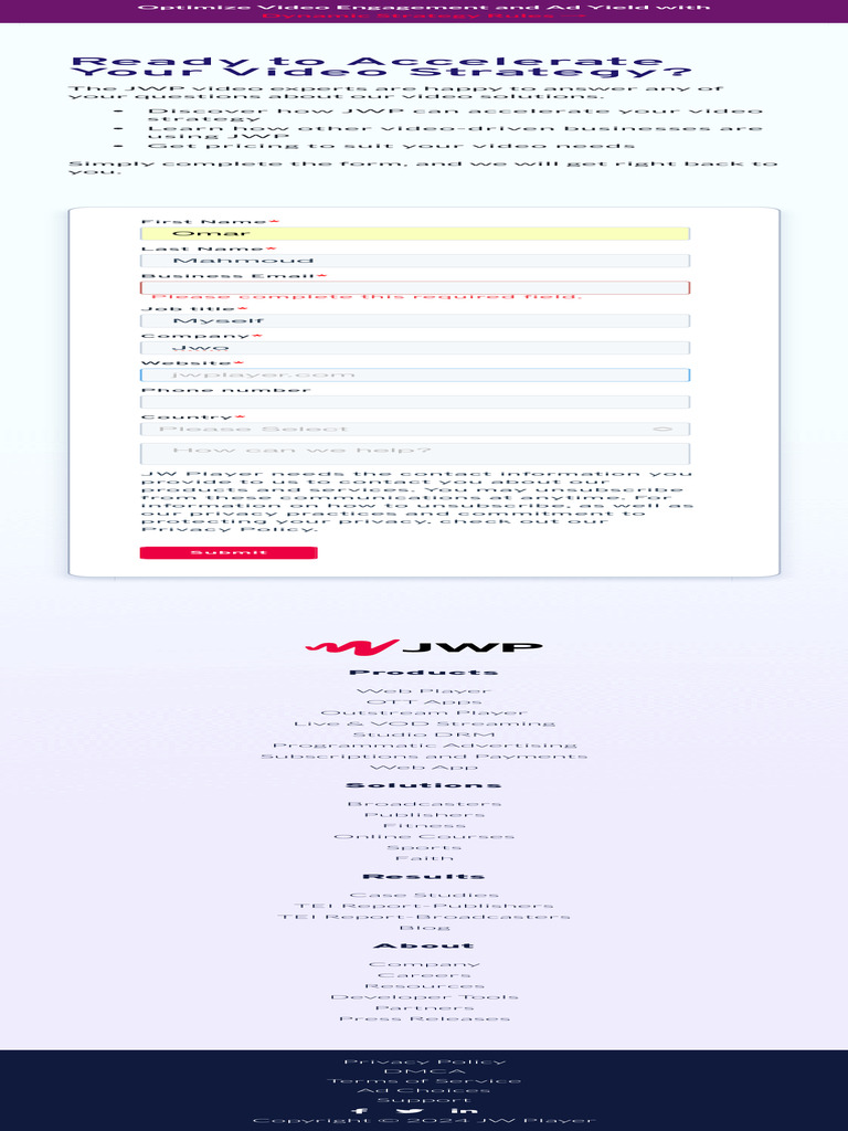 Contact JWP Sales Team - JW Player | PDF
