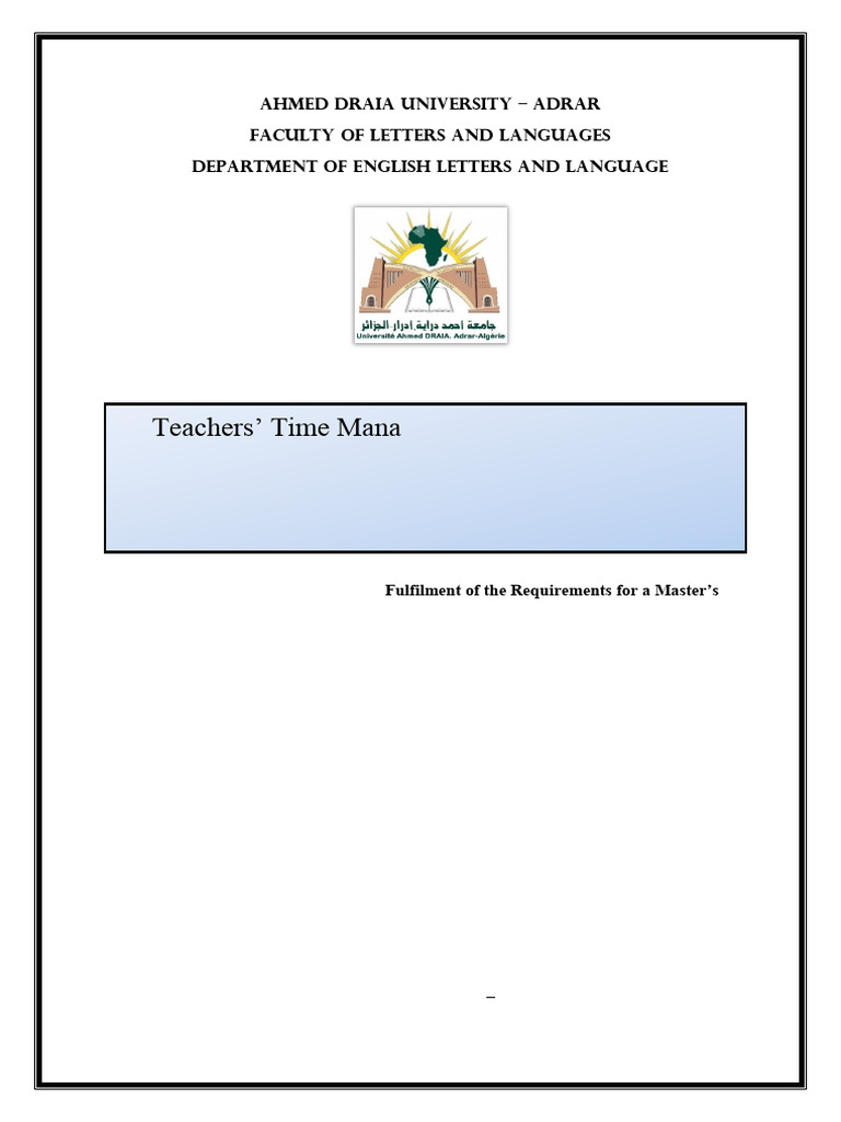 Teachers Time Management Issues During EFL Instruction 1 Year Secondary ...