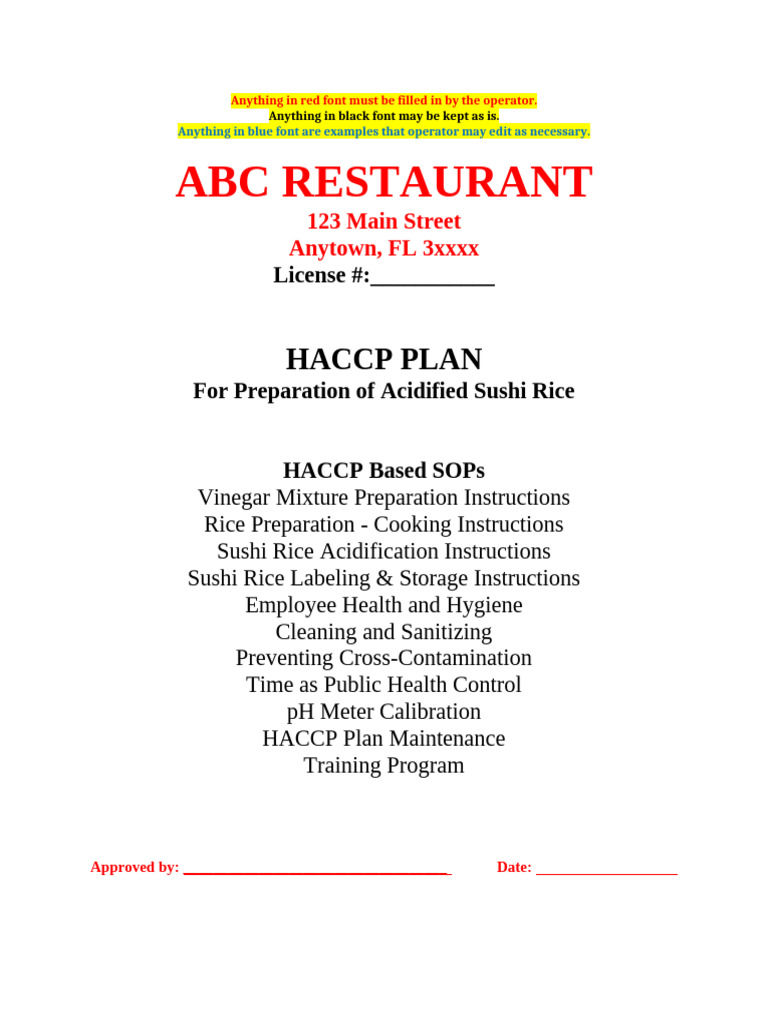 5030 052 HACCP Sushi Rice Template | PDF