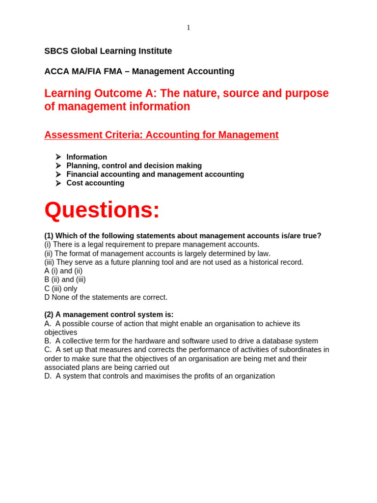 Questions Information For Management | PDF