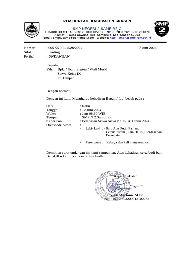 surat undangan kelulusan 2024 | PDF