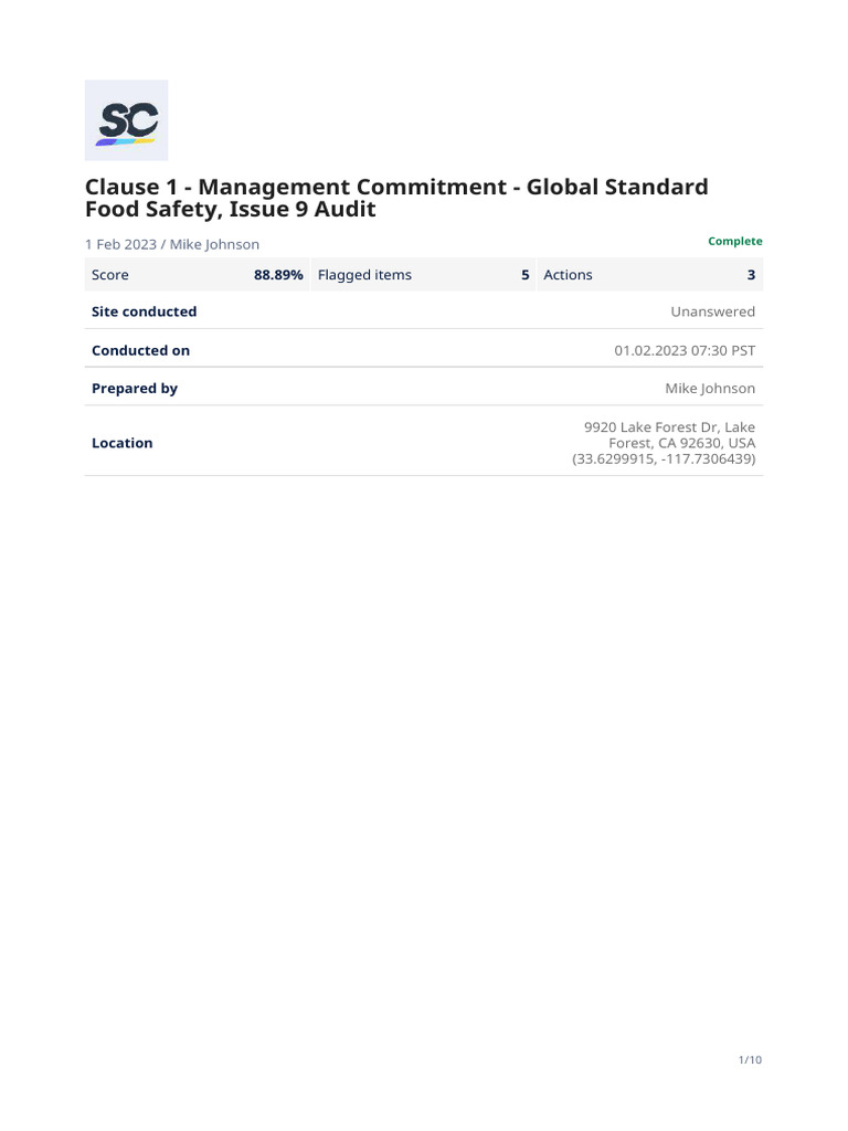 BRC-Audit-Checklist-Sample-PDF-Report | PDF