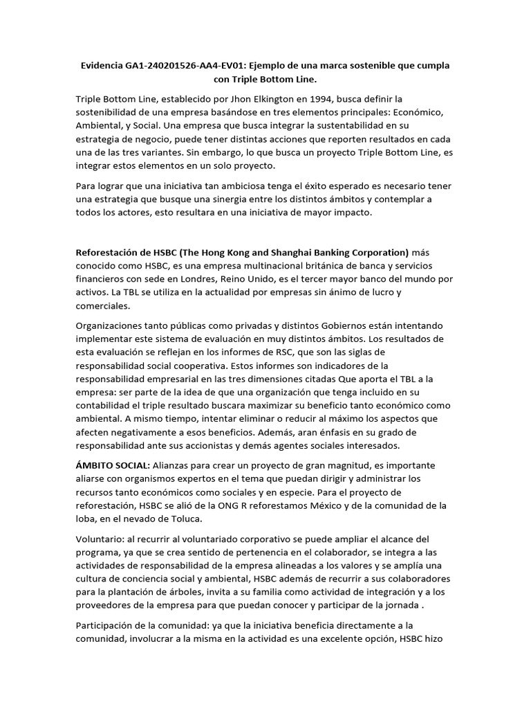 HSBC y el Triple Bottom Line en Sostenibilidad | PDF | Business ...