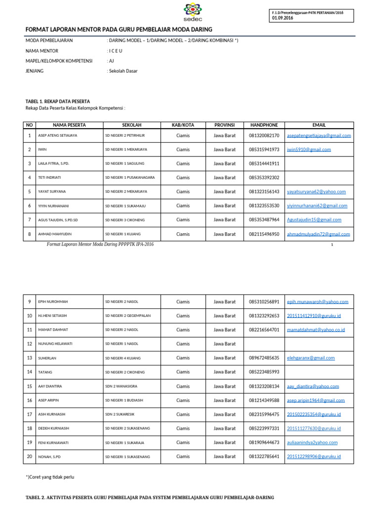 Format Laporan Mentor Daring | PDF