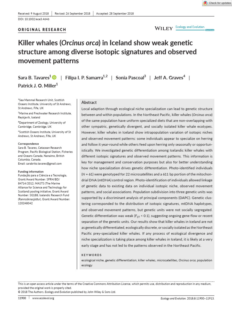 Ecology and Evolution - 2018 - Tavares - Killer Whales Orcinus Orca in ...