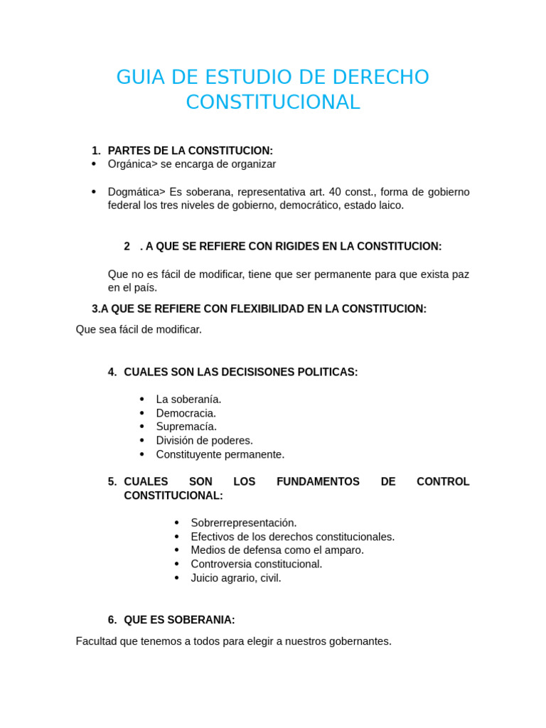 Guia de Estudio de Derecho Constitucional | PDF | Derecho Constitucional | Política