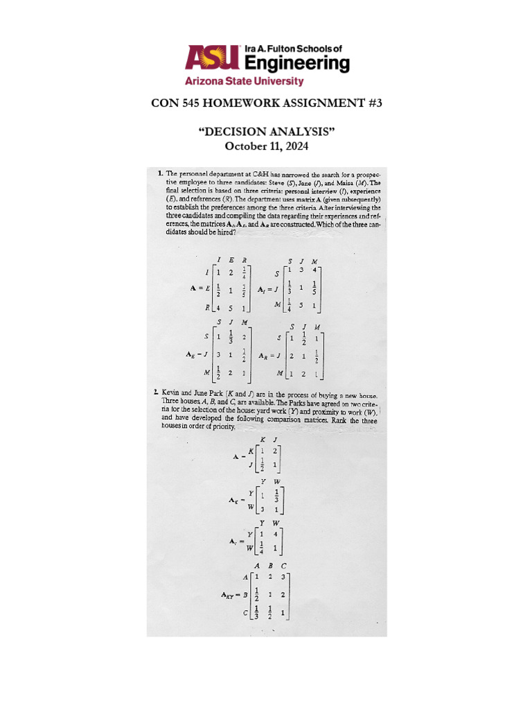 Assignment 3 - Due October 11 (Decision Analysis) | PDF