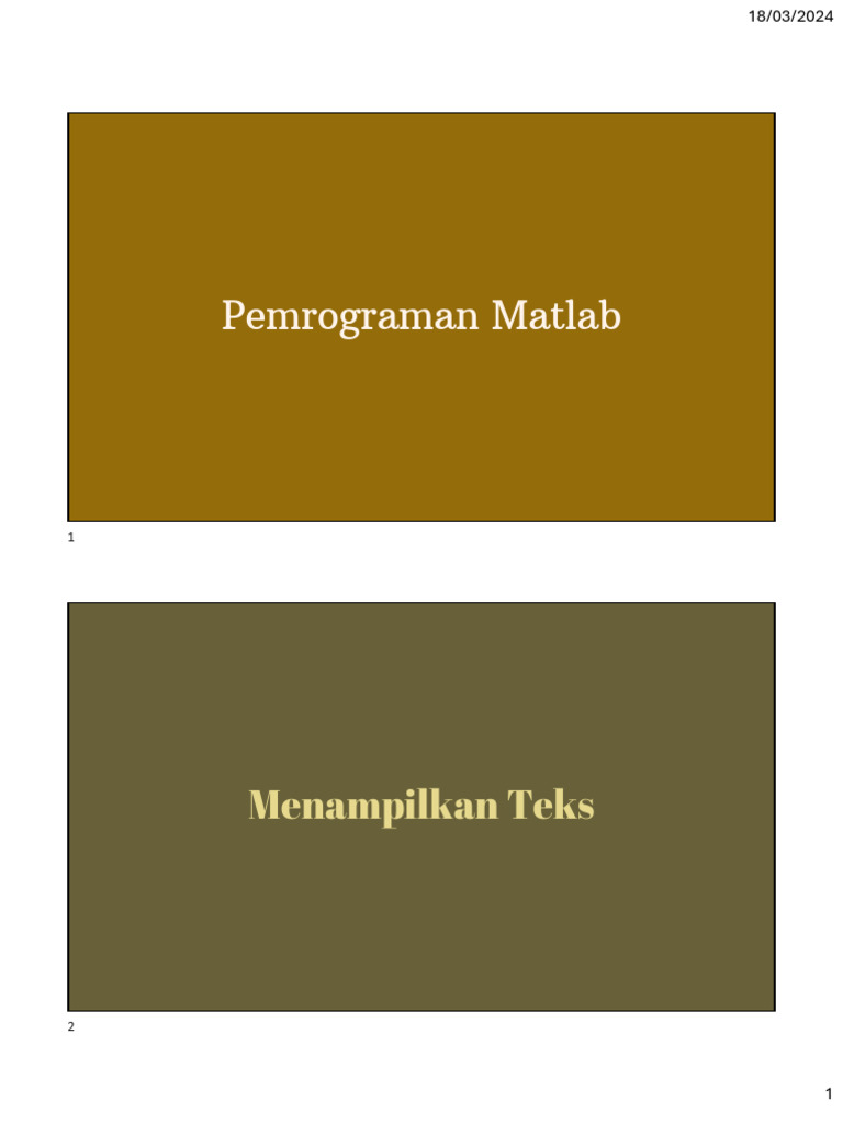Pemrograman Matlab - Presentasiyii | PDF