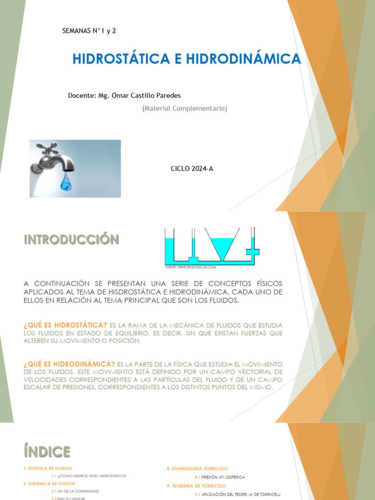SEMANAS #1 y 2-Hidrostática e Hidrodinámica | PDF