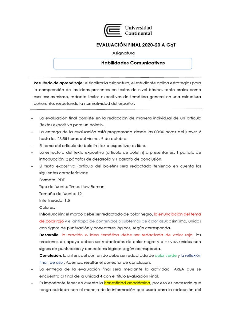 Consigna de Evaluación Final (M) | PDF | Comunicación humana | Aprendizaje