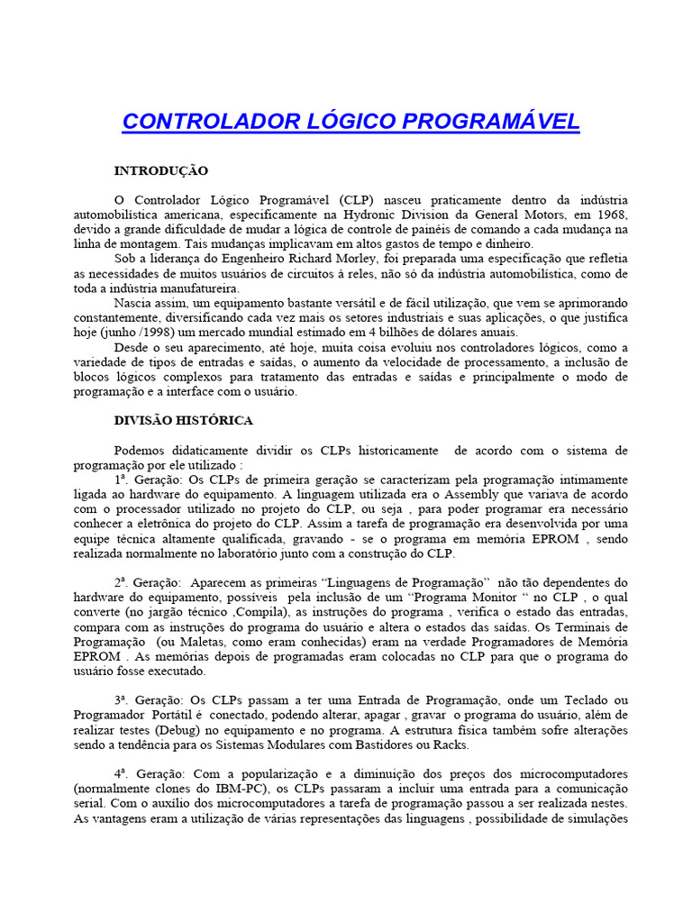 Controlador Lógico Programável: Introdução | PDF
