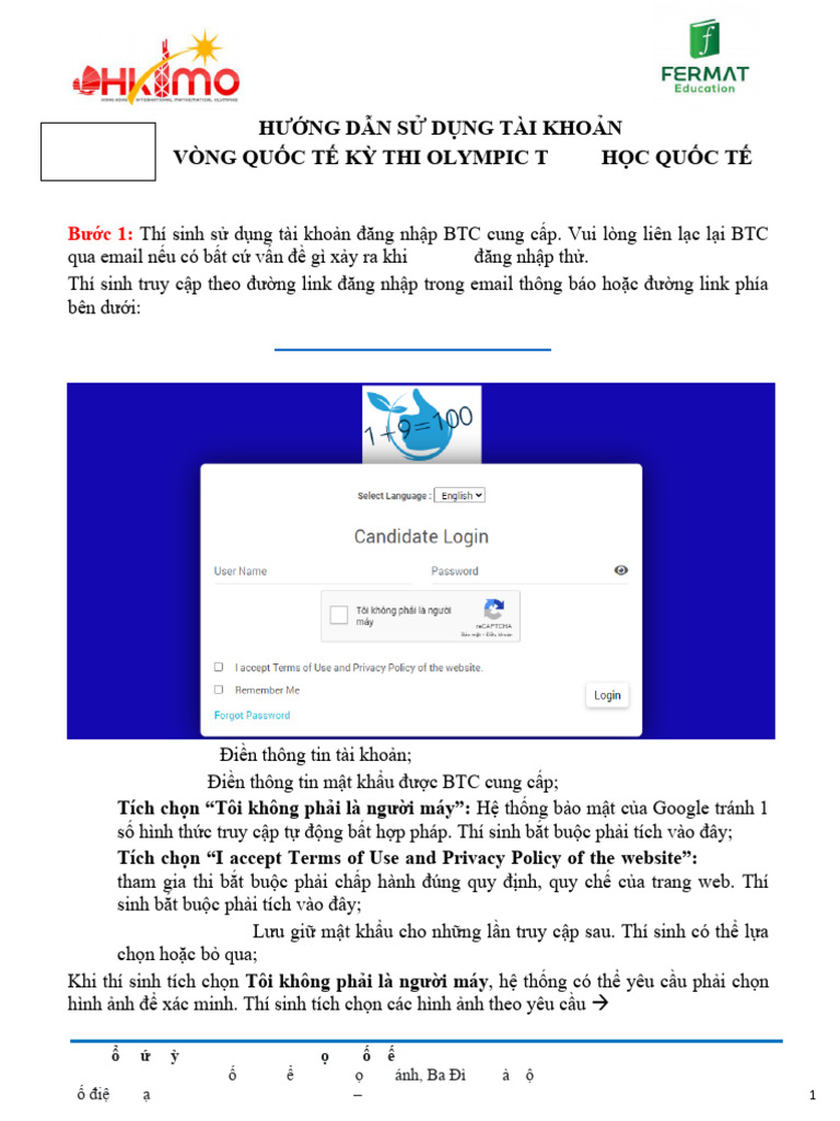 Hướng Dẫn Sử Dụng Tài Khoản Thi Vòng Quốc Tế Kỳ Thi Olympic Toán Học Quốc Tế HKIMO 2024 | PDF
