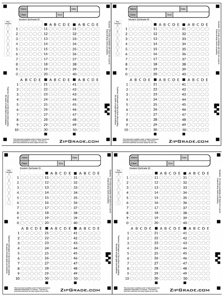 Answer Sheet (ZIP GRADE) | PDF