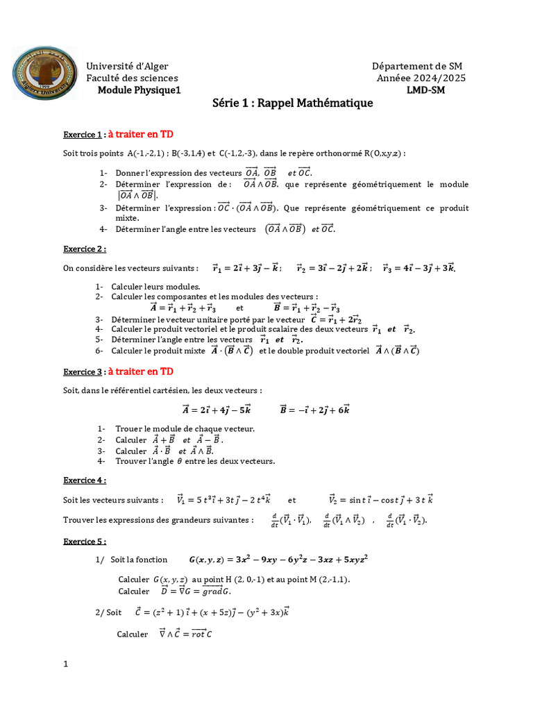 Série1-Rappel Mathématique - (24-25) SM | PDF