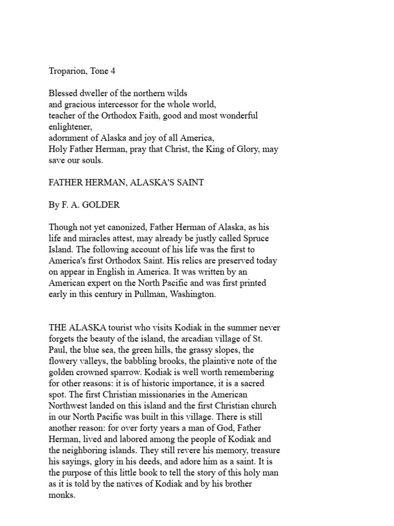 FATHER HERMAN ALASKAS SAINT by F. A. GOLDER | PDF