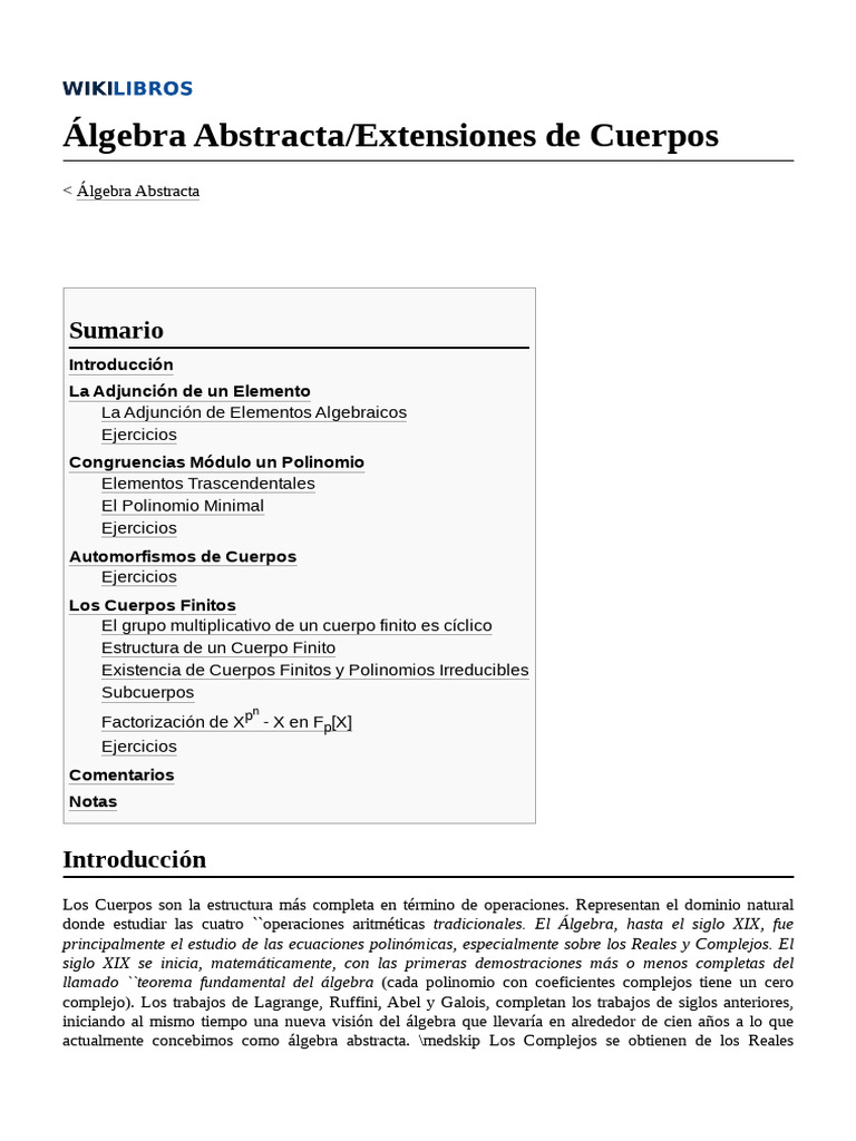Álgebra Abstracta Extensiones de Cuerpos | PDF
