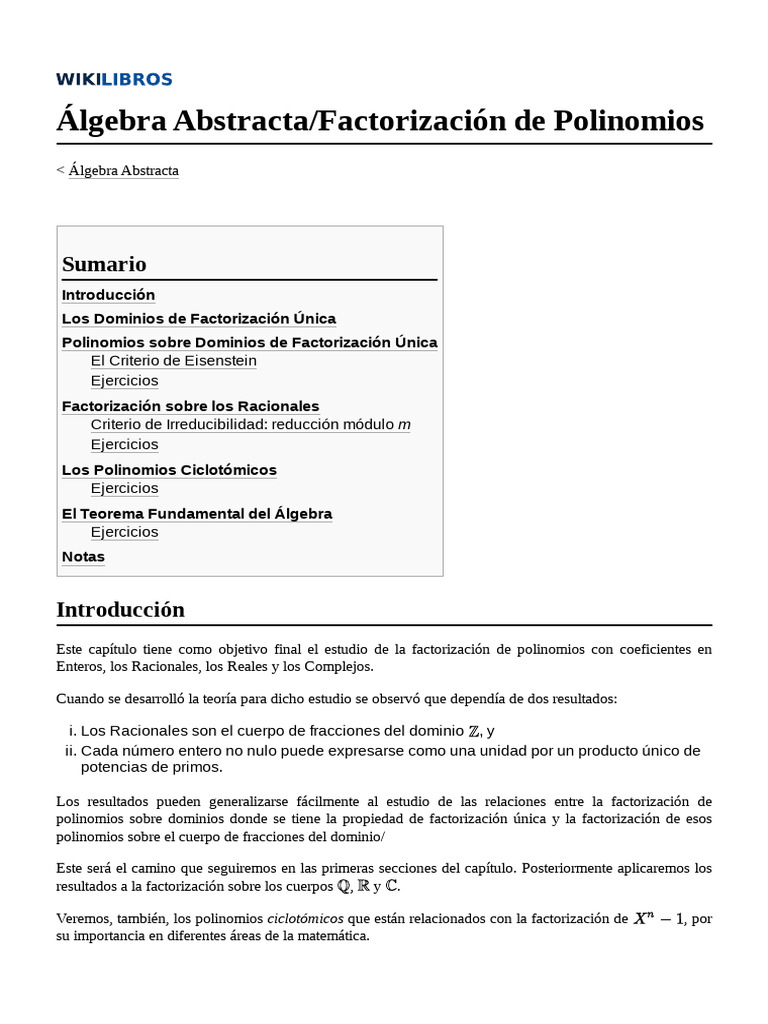 Álgebra Abstracta Factorización de Polinomios | PDF
