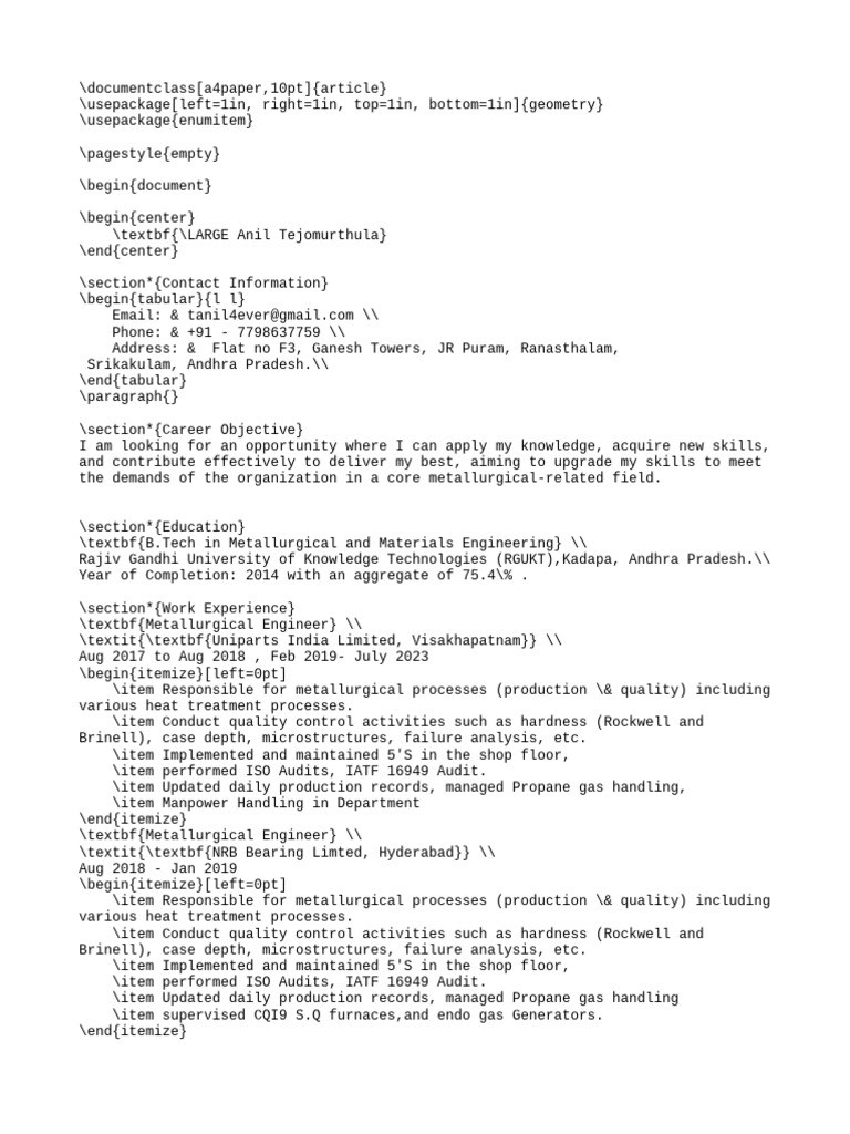 Resume Code | PDF