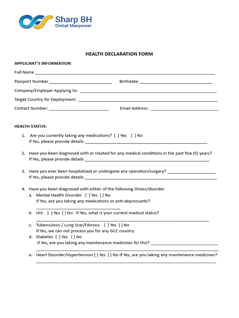 Sharp BH Health Declaration - Form | PDF