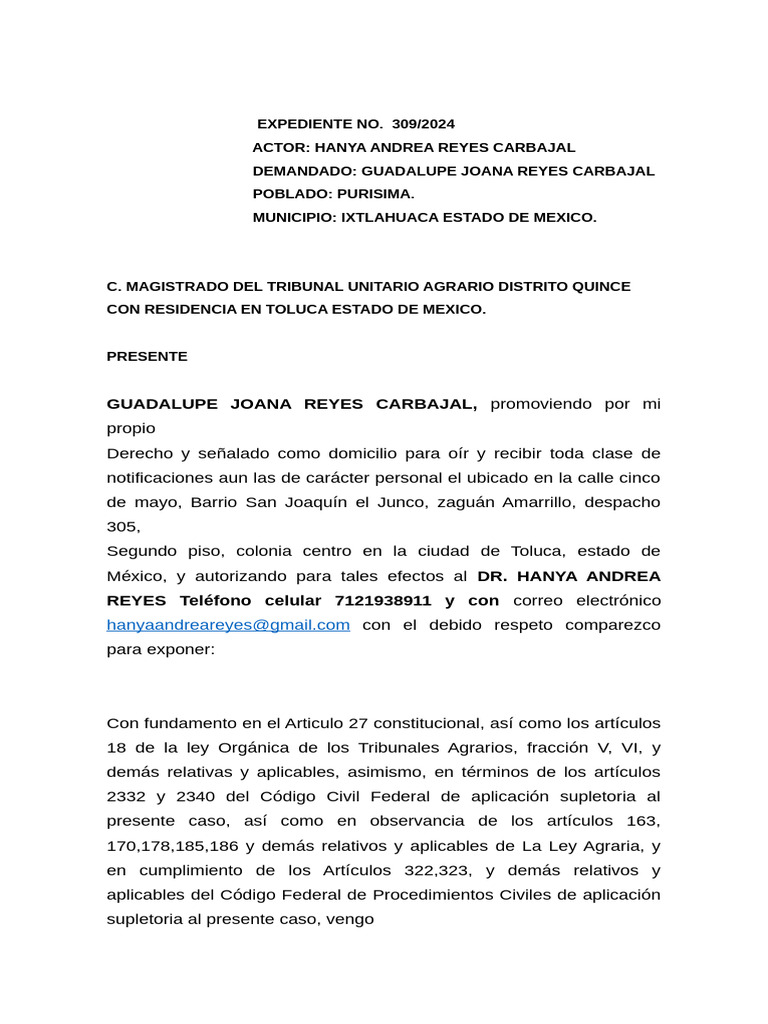Modelo de Demanda Reclamando La Nulidad Parcial Del Programa Procede de ...