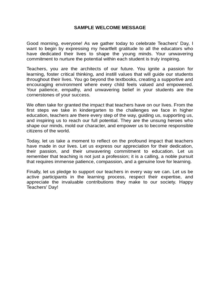 Sample Welcome Message | PDF