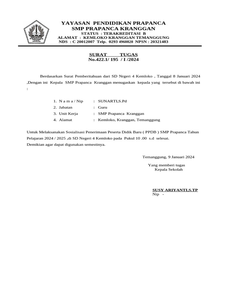 Surat Tugas Sosialisasi PPDB TH 2425 | PDF