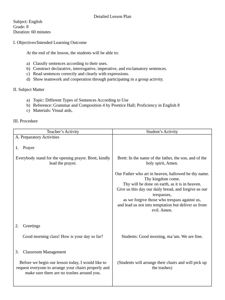 Detailed Lesson Plan | PDF