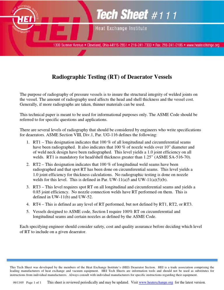 Radiographic Testing Levels for Deaerators | PDF