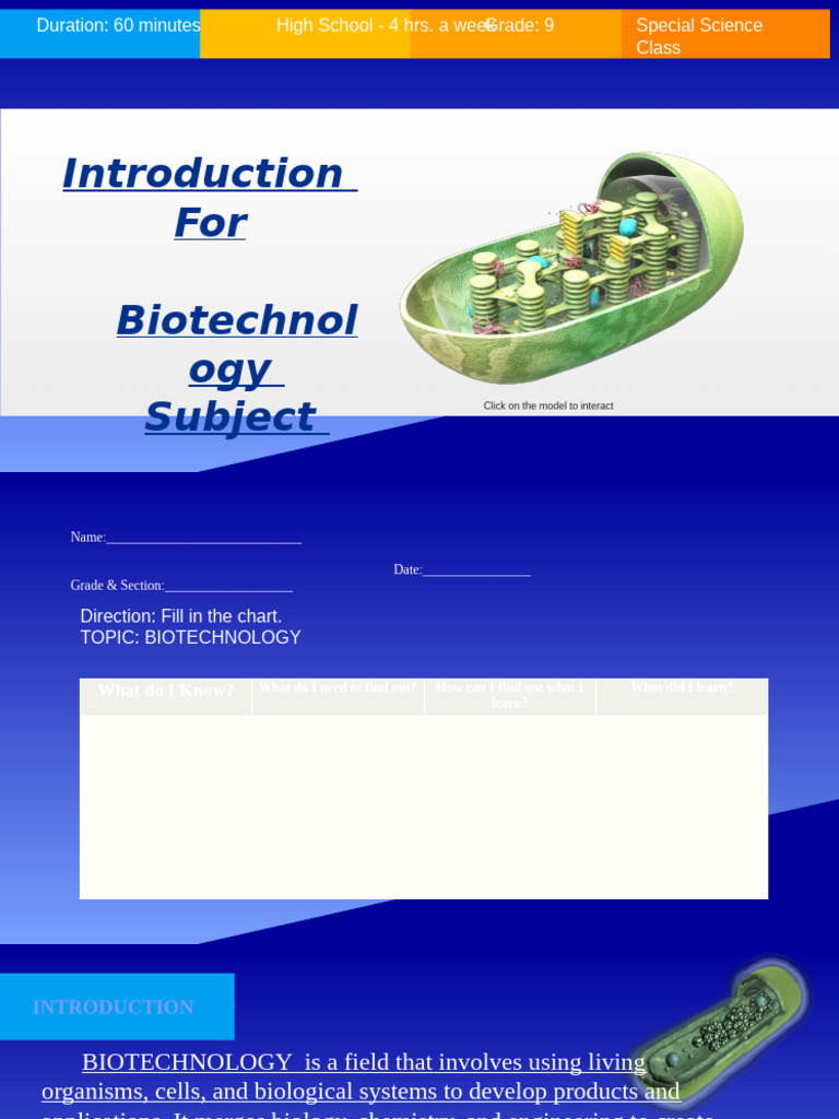 Introduction to Biotechnology for High School | PDF | Cell (Biology ...