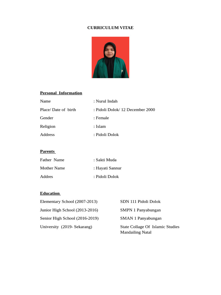 Curriculum Vitae Nurul Indah | PDF