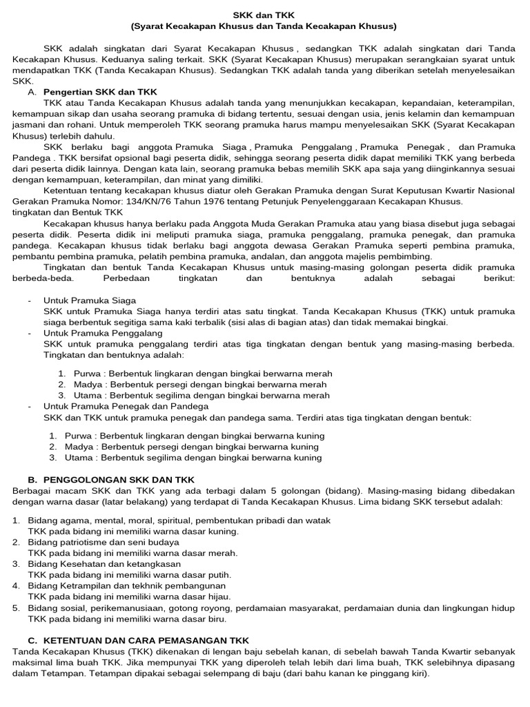 SKK Dan TKK | PDF