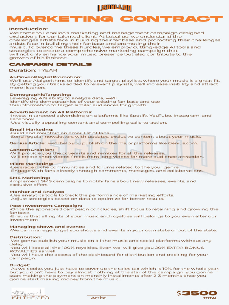1 Year Marketing Contract | PDF