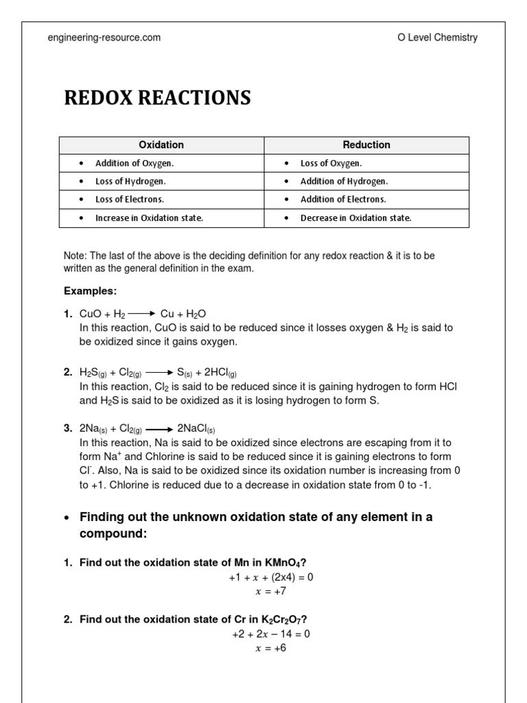 Redox Reactions | PDF | Redox | Chlorine
