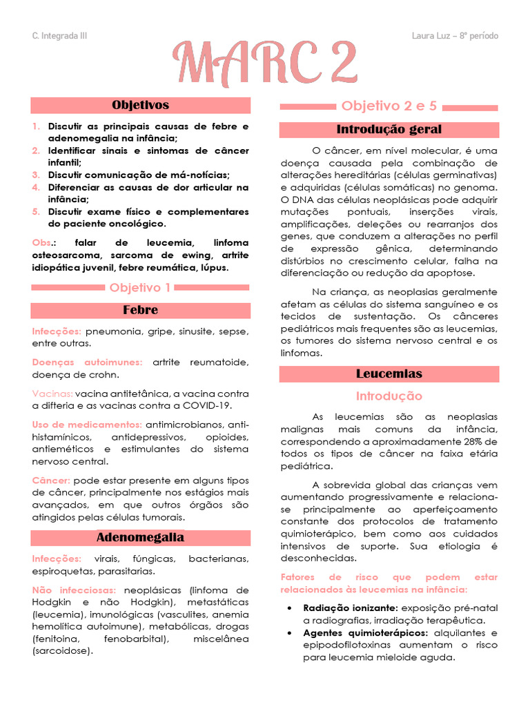 MARC 2 - Neoplasia e dor articular infântil | PDF