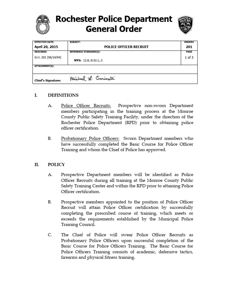 GO 201 Police Officer Recruit | PDF