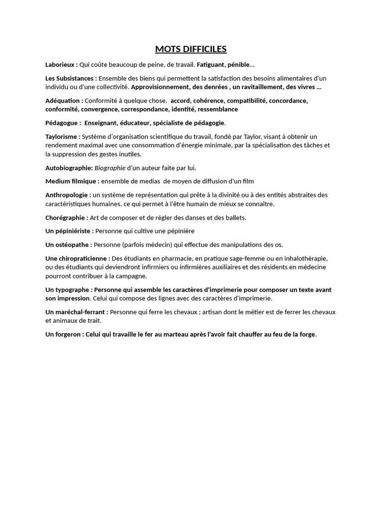 Mots difficiles en français et définitions | PDF