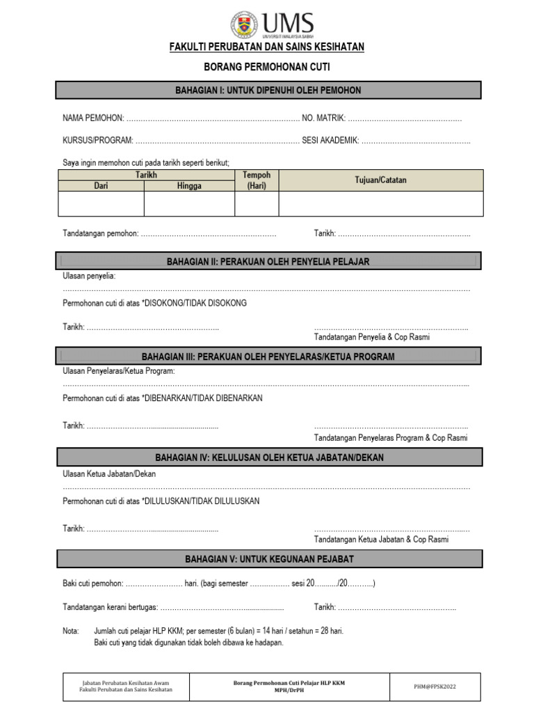 Borang Cuti Pelajar HLP KKM | PDF